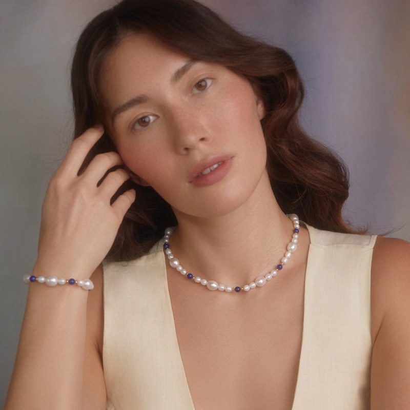 Bianca Gold-Plated Pearl And Lapis Necklace | Vintouch Italy | Wolf ...