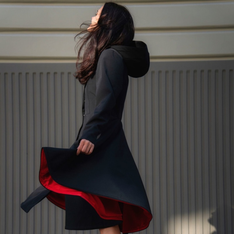Black Coat With Red Lining: Raven Red | RainSisters | Wolf & Badger