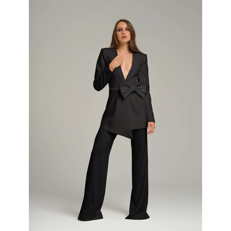 Black Pearl Blazer With Detachable Bow Belt | Tia Dorraine | Wolf & Badger