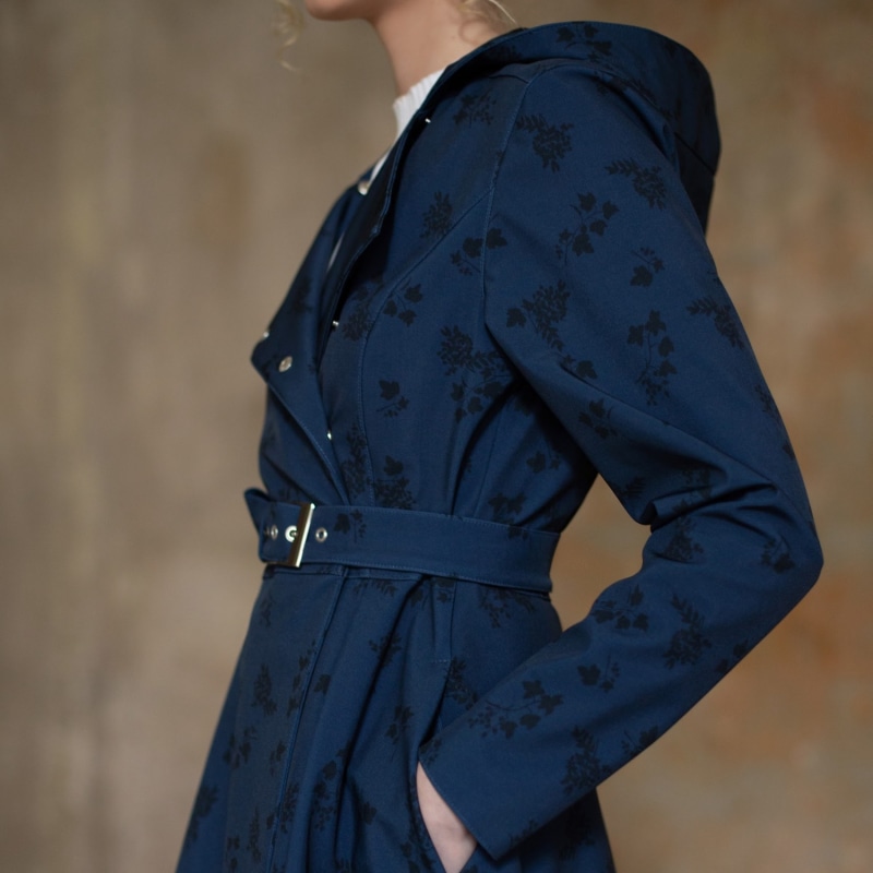Blue Coat With Floral Print In Black: Blue Frost | RainSisters | Wolf ...