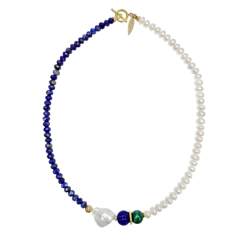 Blue Lapis Lazuli And Baroque Pearl Short Necklace | Farra | Wolf & Badger