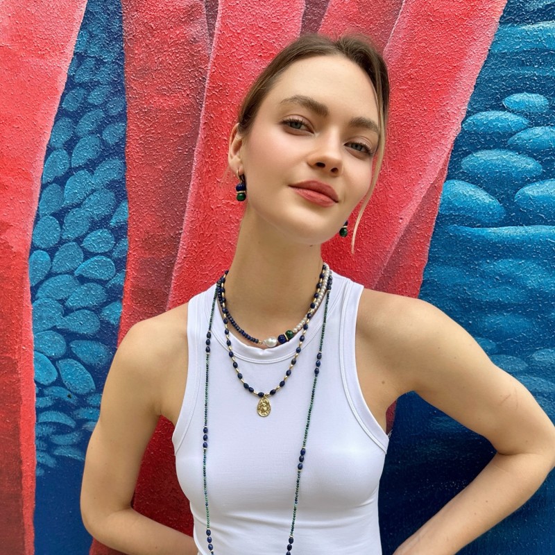 Blue Lapis Lazuli And Baroque Pearl Short Necklace | Farra | Wolf & Badger