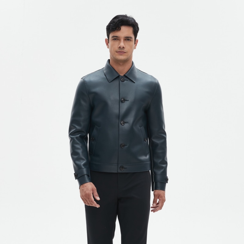 Bonded Leather Laser Cut Jacket - Blue | George Patrick | Wolf & Badger
