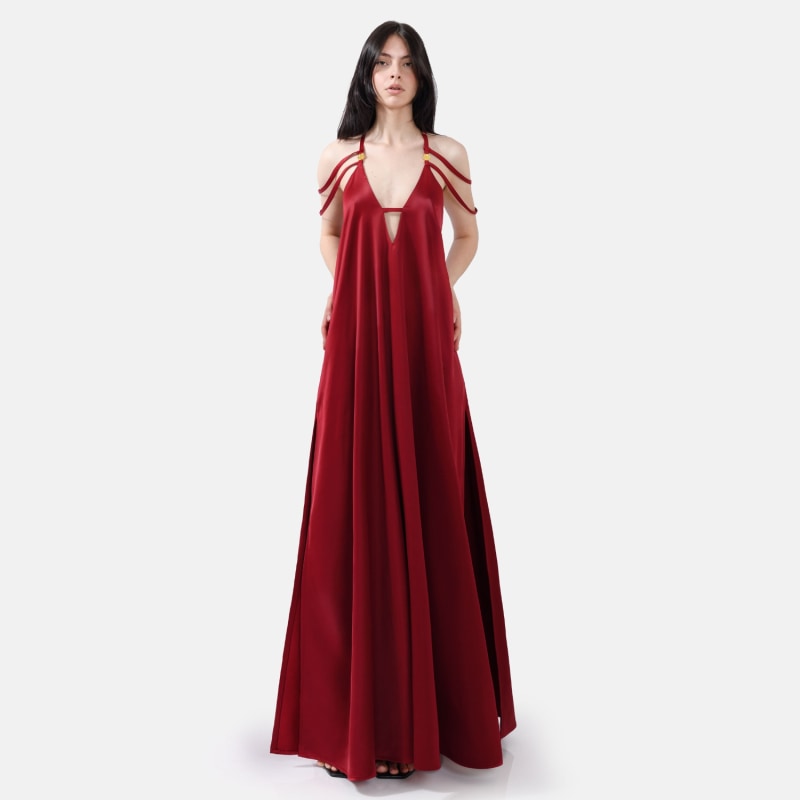 Breeze - Red Satin Maxi Dress | Kargede | Wolf & Badger