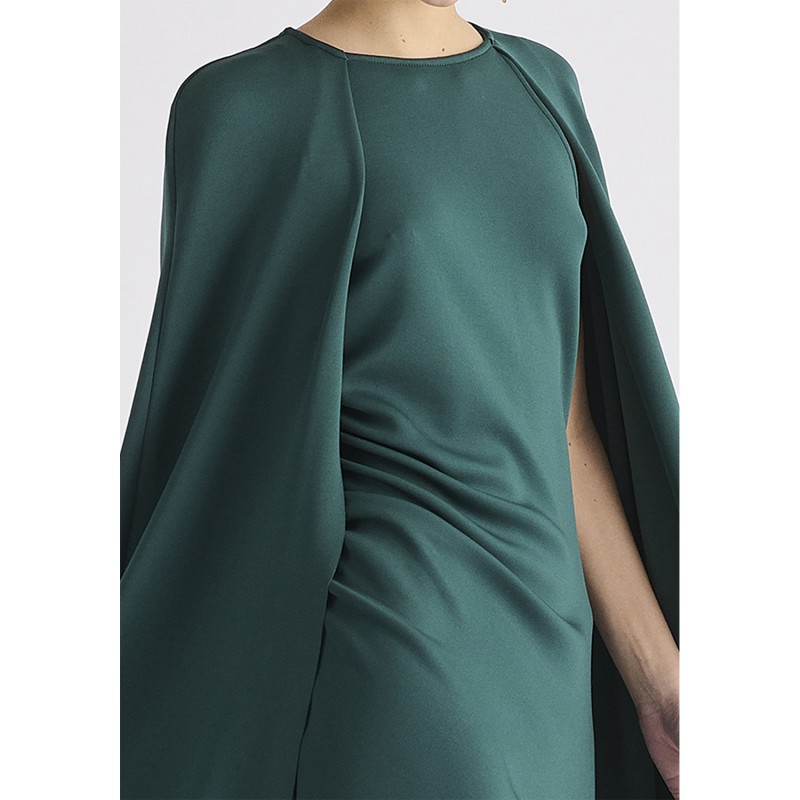 Cape Sleeves Dress With Waist Details In Green | PAISIE | Wolf & Badger