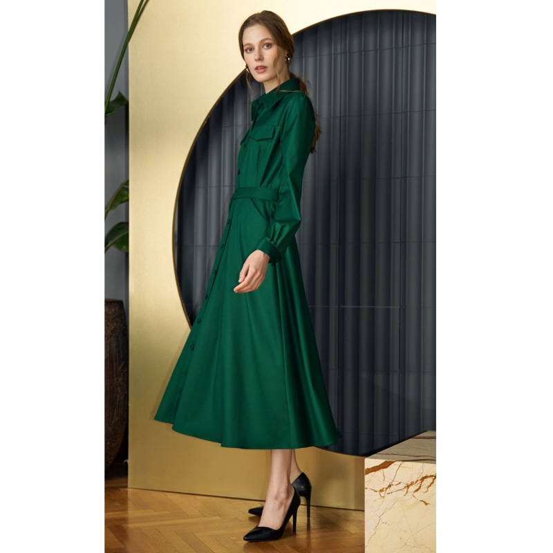 Carlotta Midi Shirt Dress In Green | Noria Anis | Wolf & Badger