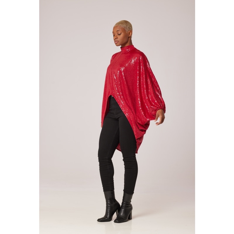 Cherry Red Sequined Long Tunic | Lioness by TF | Wolf & Badger