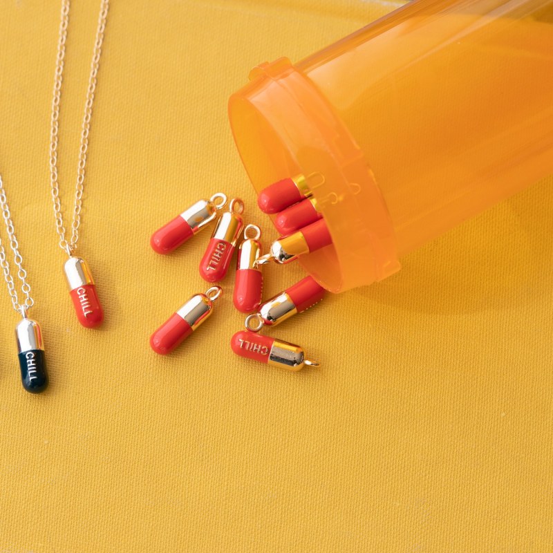 Chill Pill Enamel Necklace Gold Filled & Coral Red Enamel | Kris ...
