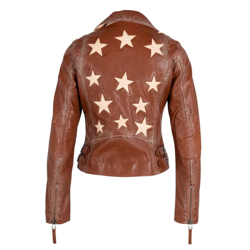 Christy Rf Star Detail Leather Jacket, Burnt Orange | MAURITIUS | Wolf ...