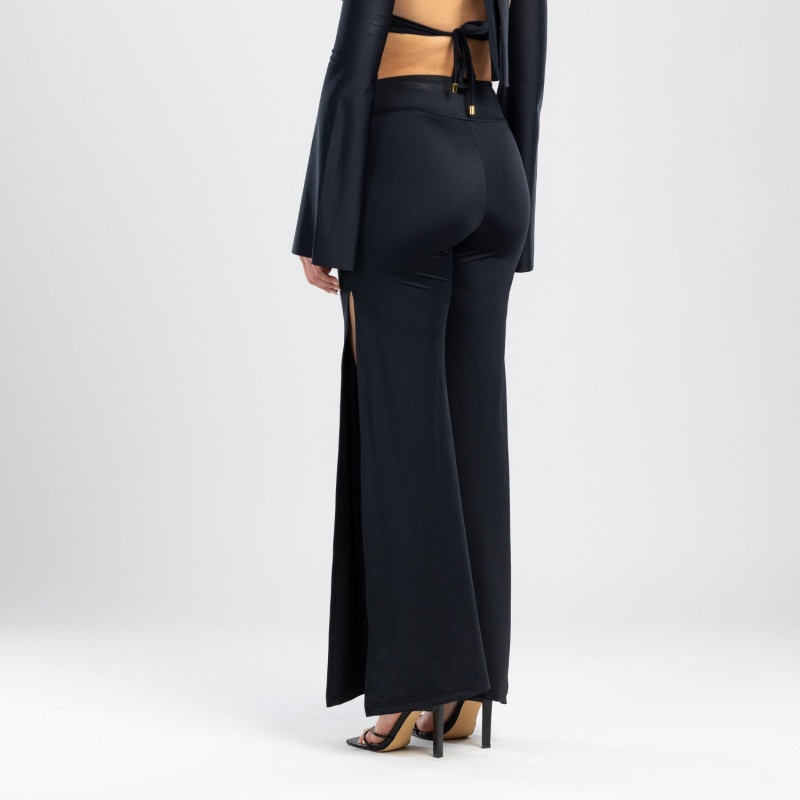 Cleo High Waisted Stretch Wide Leg Pants With Side Slit In Black ...
