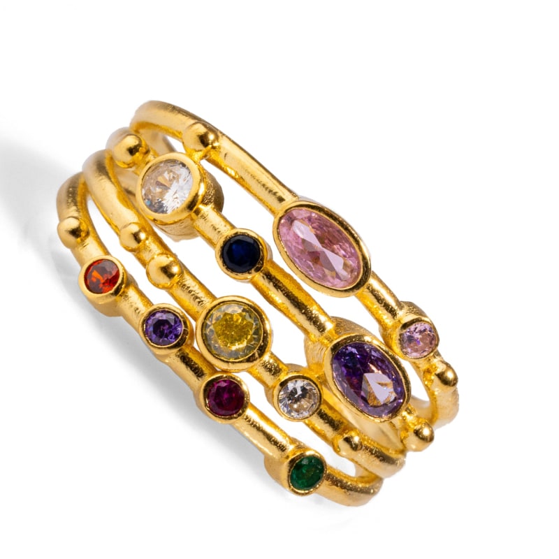 Colorful Multi Gemstone & Gold Adjustable Statement Ring - Multicolor ...