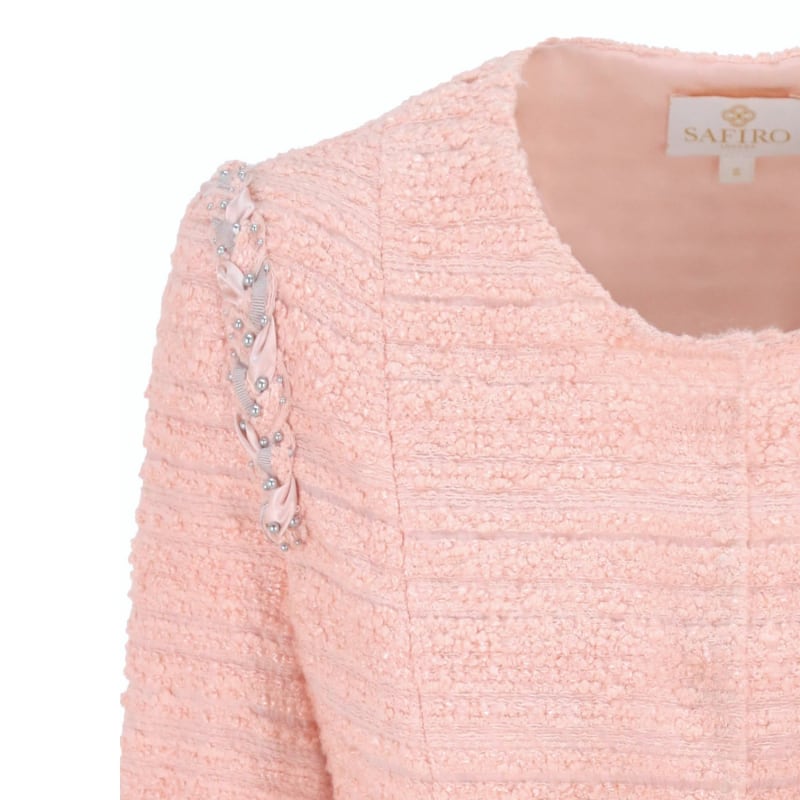 Coral Tweed Jacket With Silver Pearl Embroidery | SAFIRO | Wolf & Badger