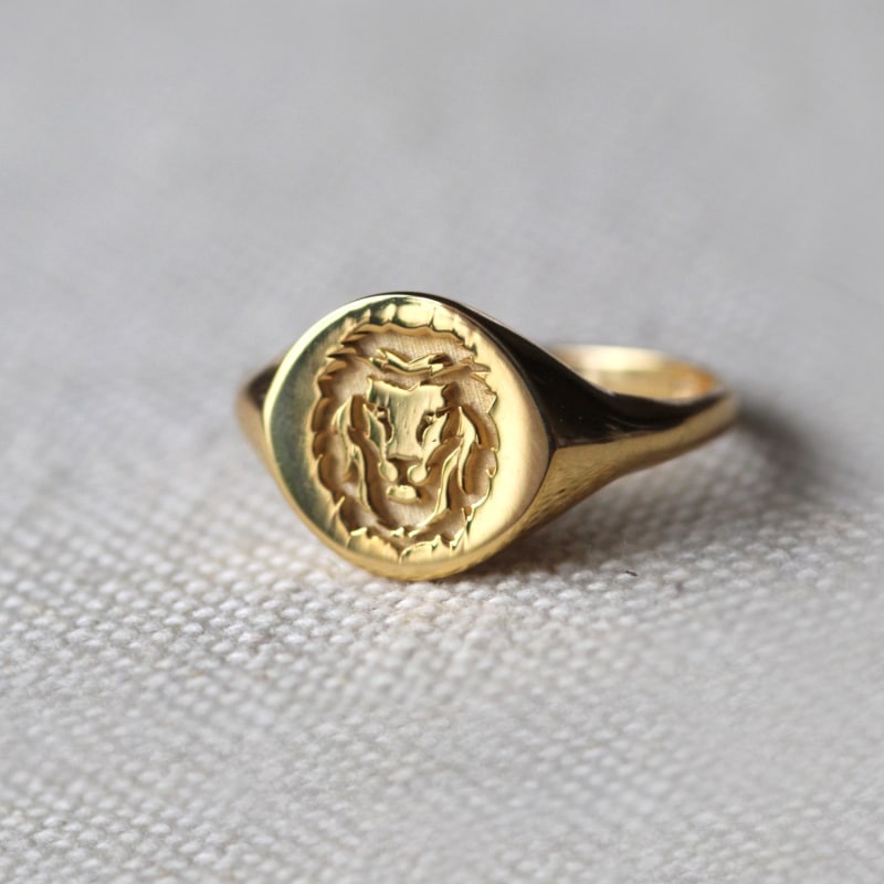 Lion Signet Yellow Solid Gold Ring By Handmade | VicStoneNYC Fine ...