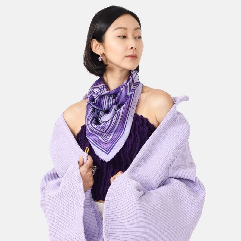 Purple Silk Scarf – Designer, Striped, Square | Kargede | Wolf & Badger