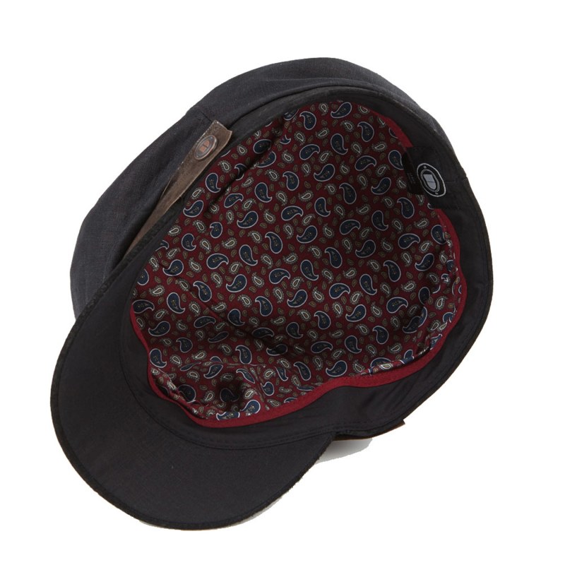 Laboca Black Linen Fisherman's Cap Sailor Cap With Leather Peak ...