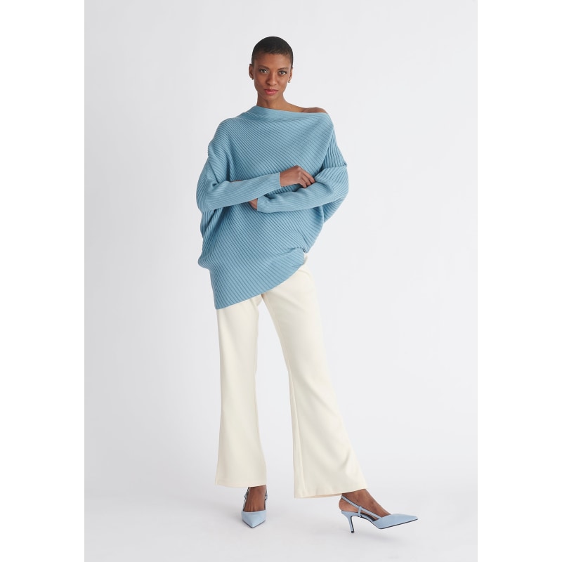 Draped Knitted Jumper In Blue | PAISIE | Wolf & Badger