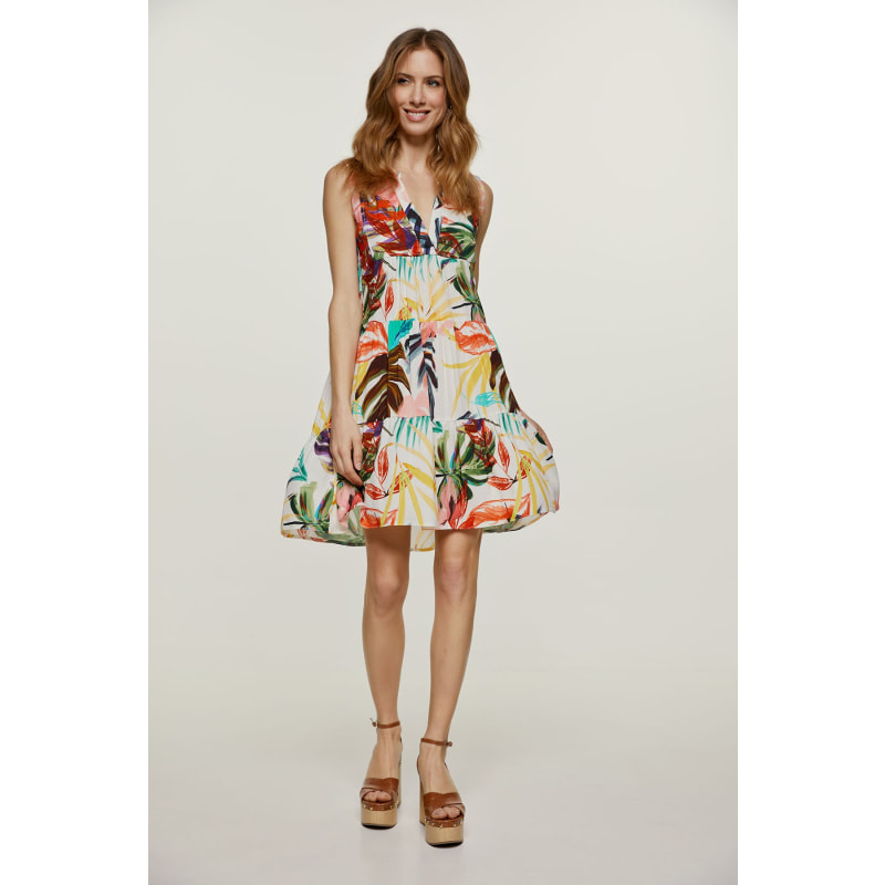Ecru Leaf Print Sleeveless Dress | Conquista | Wolf & Badger