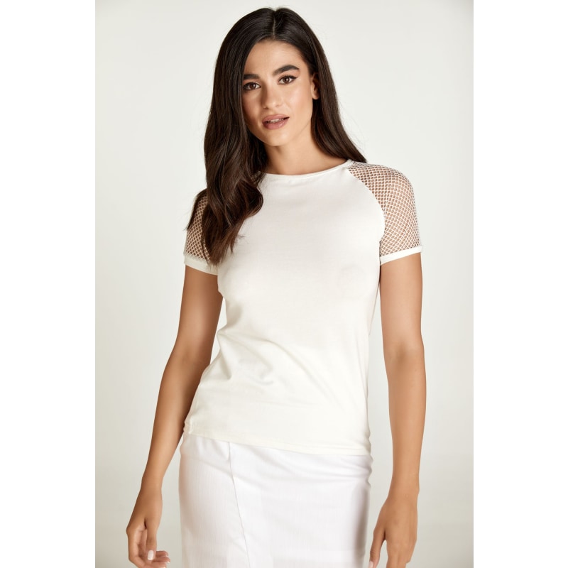 Ecru Top With Short Net Sleeves | Conquista | Wolf & Badger