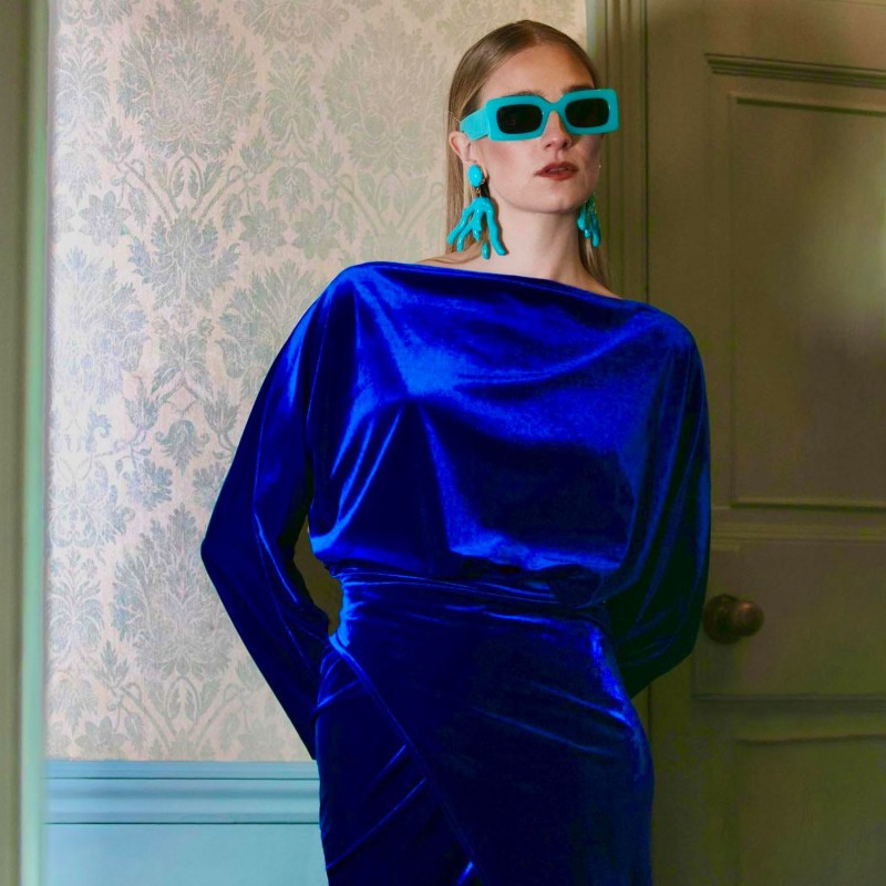 Electric Blue Bella Velvet Dress | Beatrice von Tresckow | Wolf & Badger