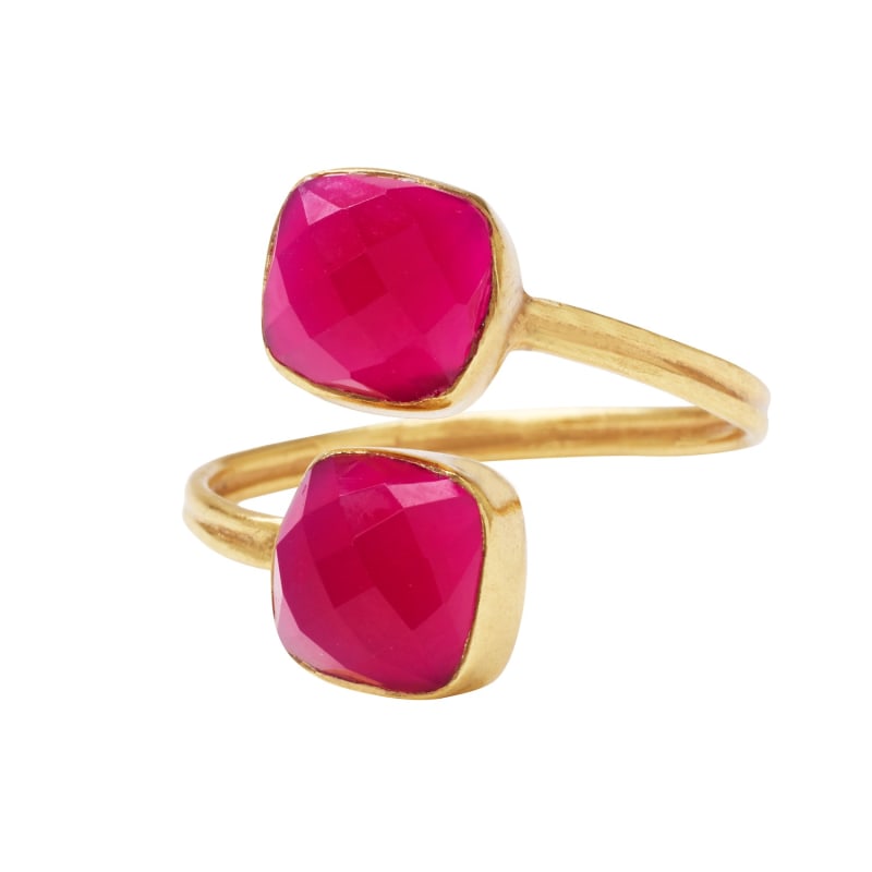 Pink Ebien Gemstone Gold Adjustable Ring | YAA YAA LONDON | Wolf & Badger