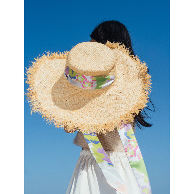 Frida X Lost Pattern "Frida's Garden" Raffia Hat With Ribbon Tie - Pink ...