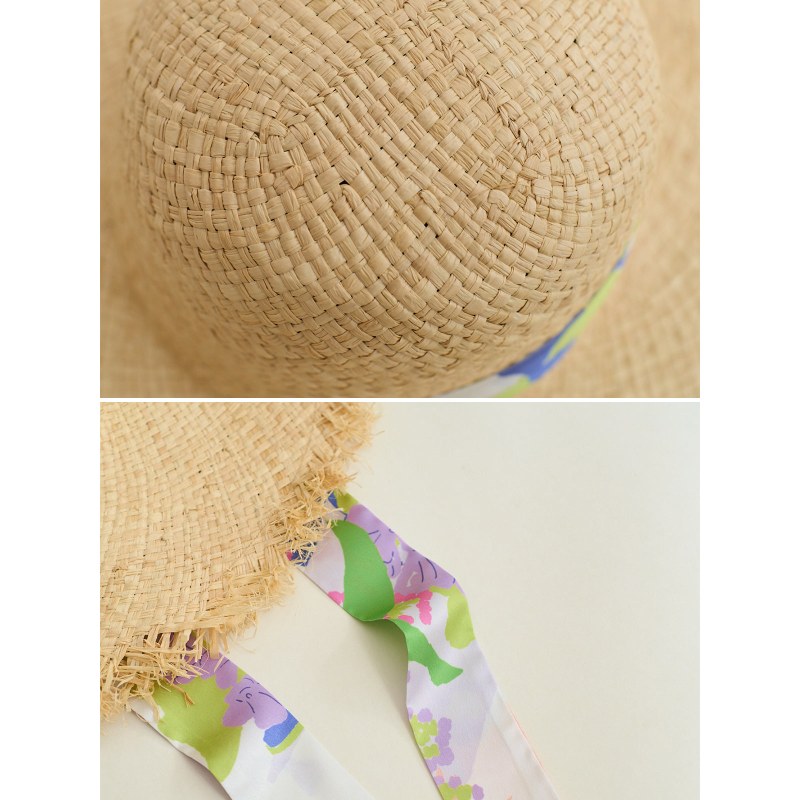 Frida X Lost Pattern "Frida's Garden" Raffia Hat With Ribbon Tie - Pink ...