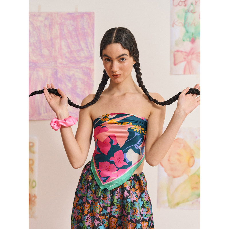 Frida X Lost Pattern "Frida's Garden" Silk Bandana Scarf - Purple | Lost Pattern NYC | Wolf & Badger