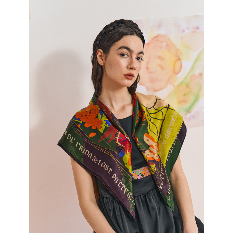 Frida X Lost Pattern "Los Amores De Frida" Large Silk Scarf - Dark ...
