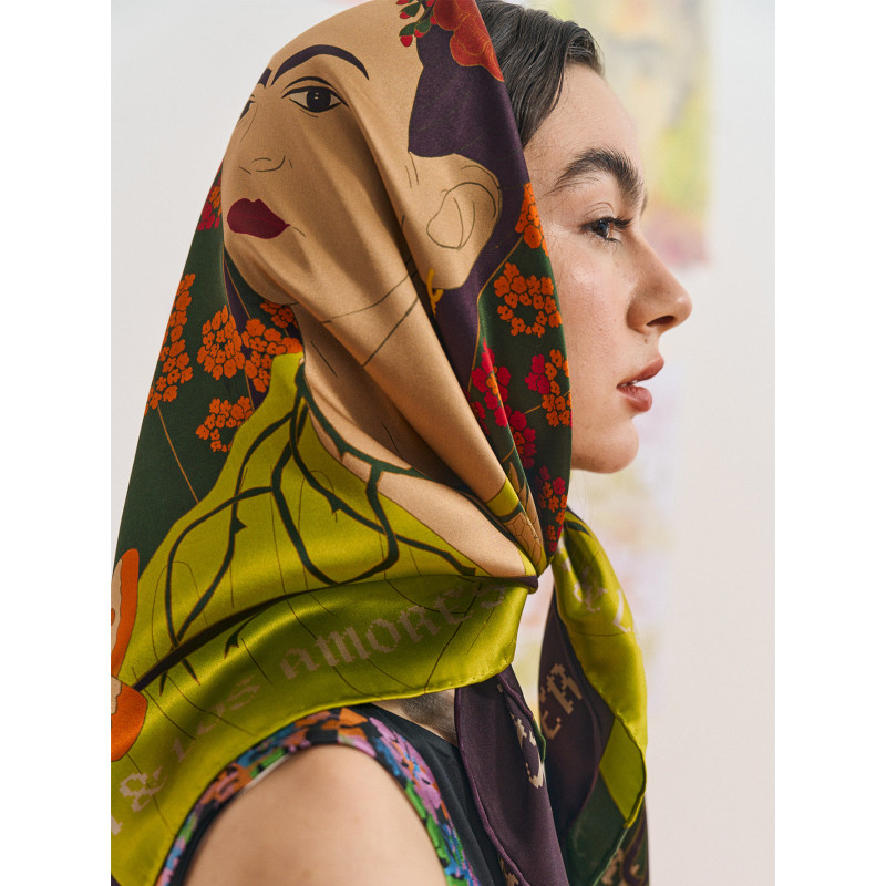 Frida X Lost Pattern "Los Amores De Frida" Large Silk Scarf - Dark ...