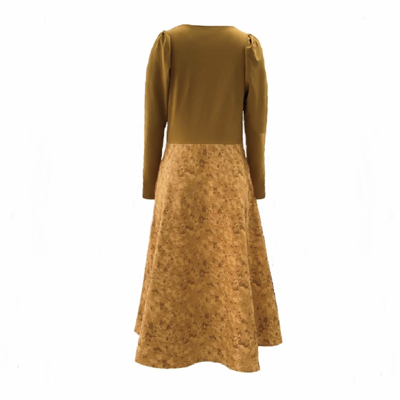 Frolic Midi Dress In Ochre Waves With Pockets | Frock Tales | Wolf & Badger