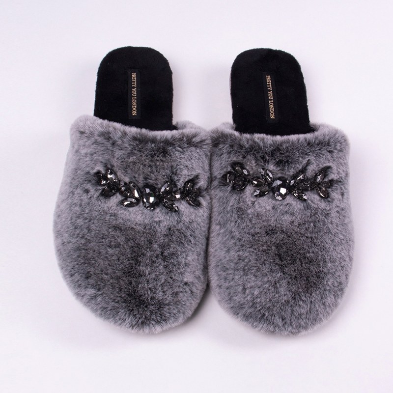 Dido Elegant Diamante Mule Slippers In Black | Pretty You | Wolf & Badger