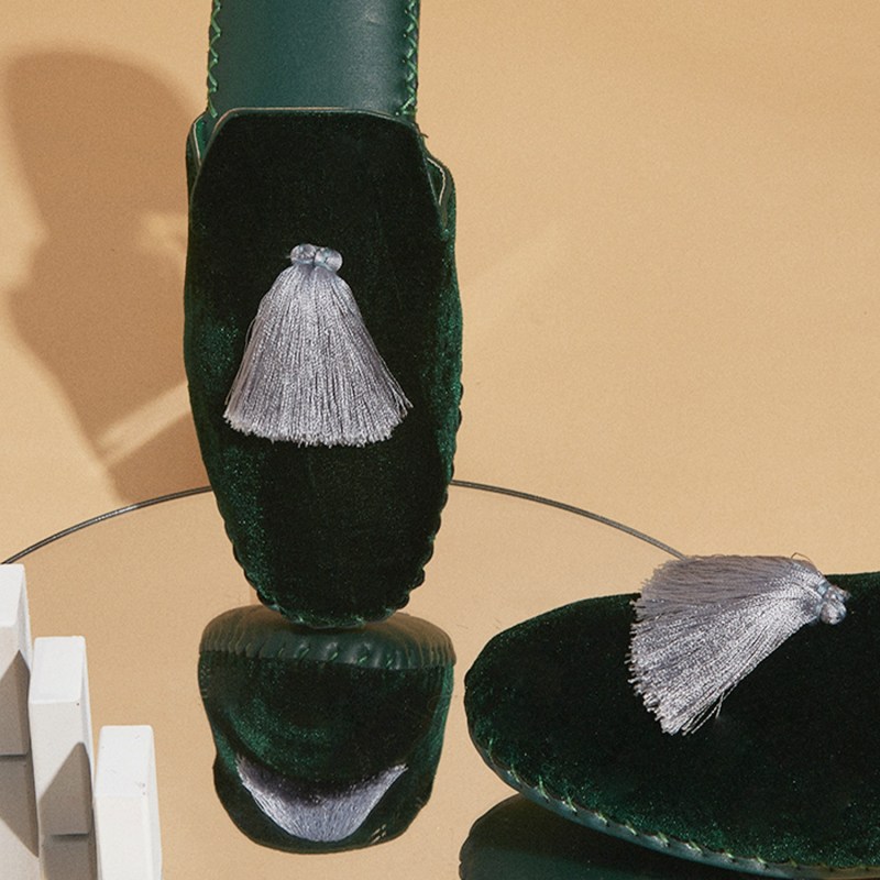 Women Classic Handmade Slippers - Green | NOT JUST PAJAMA | Wolf & Badger