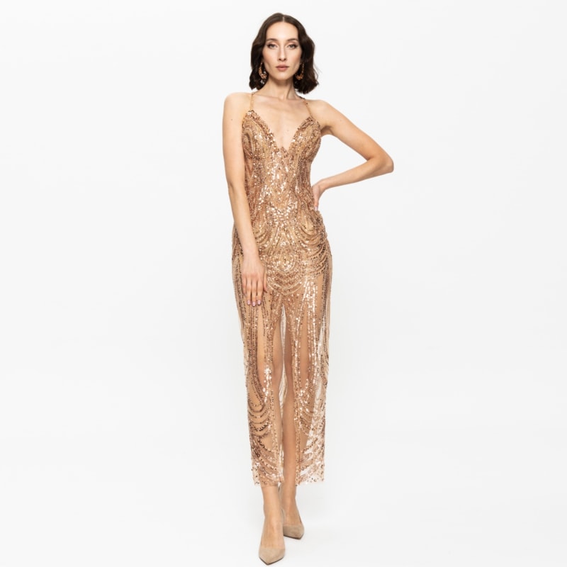Gold Beads Embellished Evening Gown | Angelika Jozefczyk | Wolf & Badger