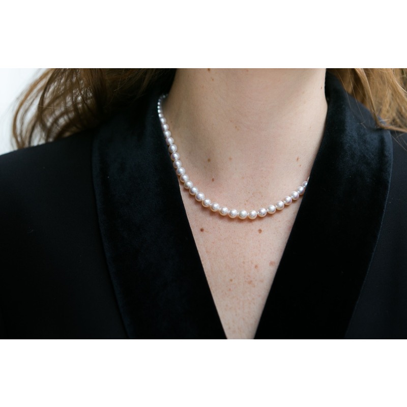 Gratia Almost Round Cultured Akoya Pearl Necklace On Gold Clasp ...