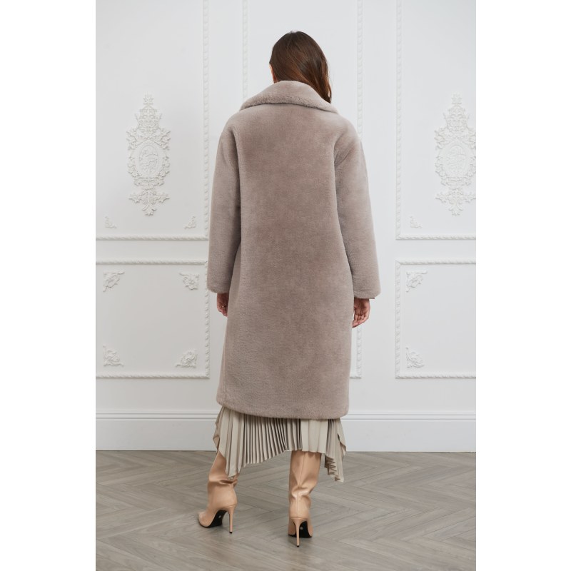 Greta Luxe Longline Faux Fur Coat Mink Grey | ISSY LONDON | Wolf & Badger