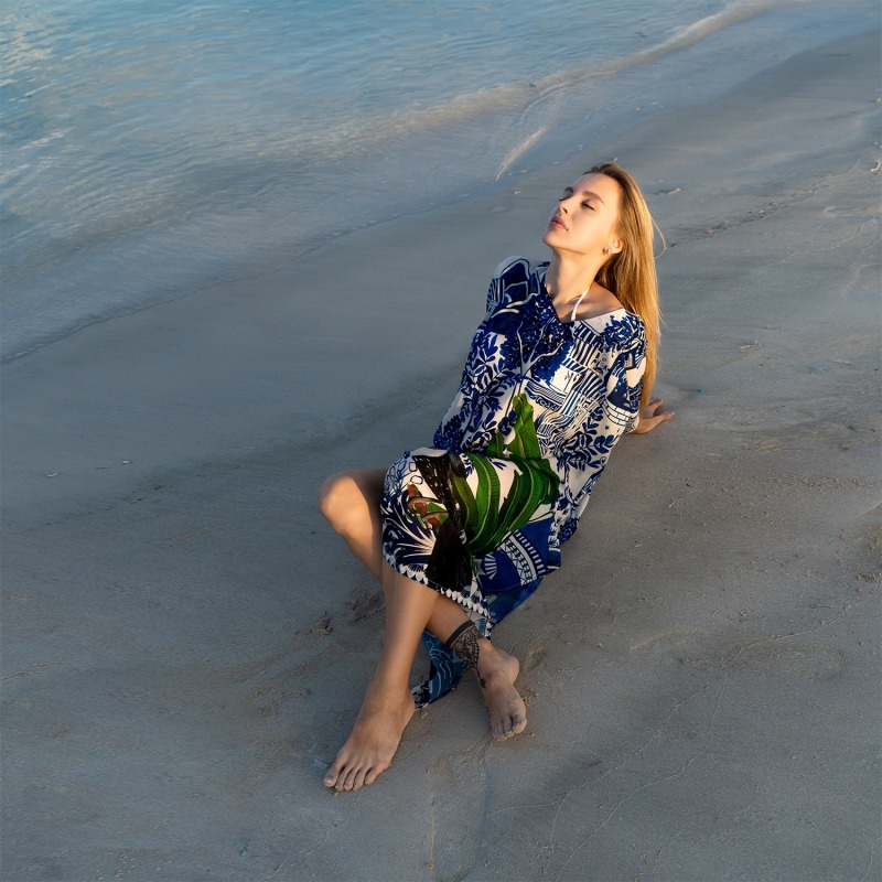 Harmony Bird Print Long Kaftan Dress - Beach Cover Up | DHARA SHETH ...