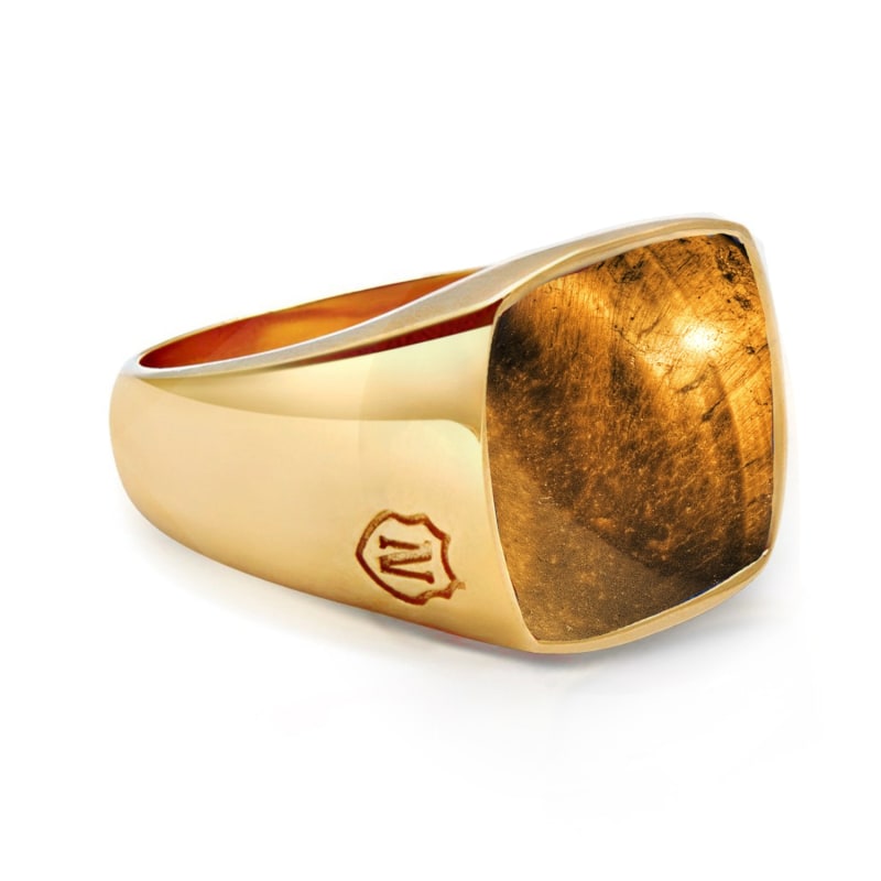 Men's Gold Signet Ring With Brown Tiger Eye | Nialaya | Wolf & Badger