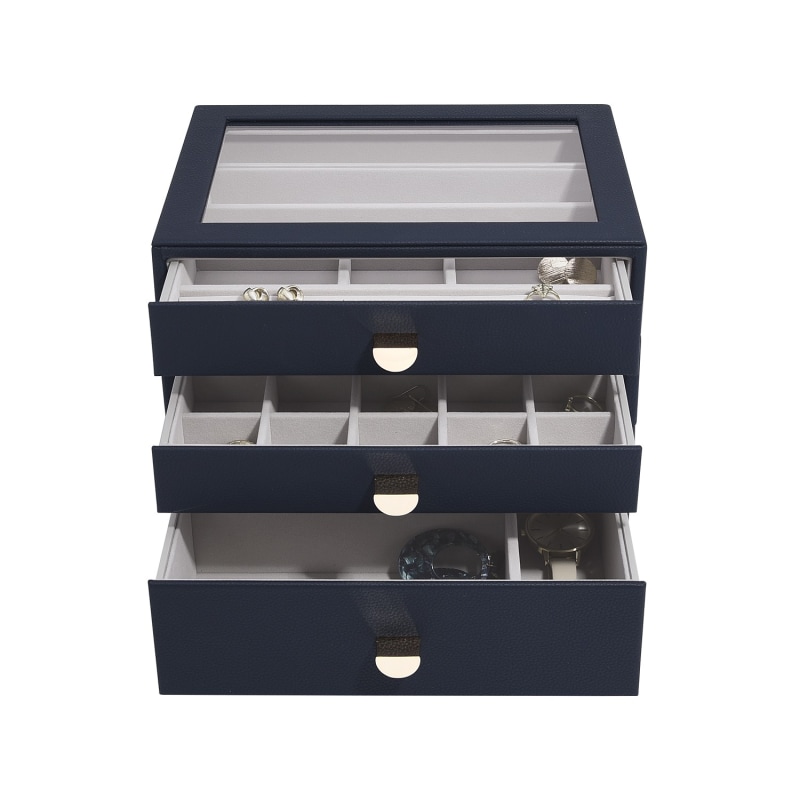 Navy Pebble Classic Jewelry Box With Drawers | Stackers | Wolf & Badger