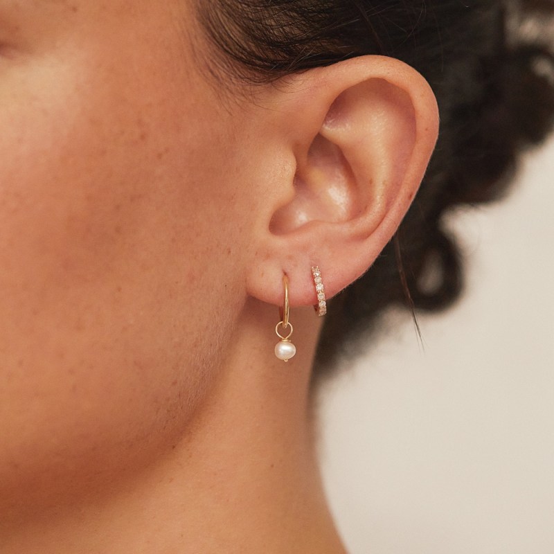 Silver Small Pearl Drop Hoop Earrings Lily Roo Wolf Badger