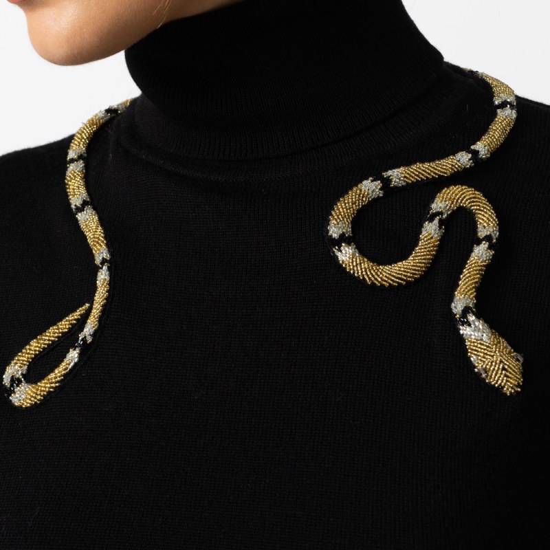 Laines Couture Wrap Gold Snake Embellished Knitted Roll Neck Jumper ...