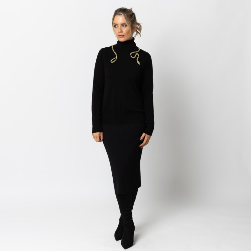 Laines Couture Wrap Gold Snake Embellished Knitted Roll Neck Jumper ...
