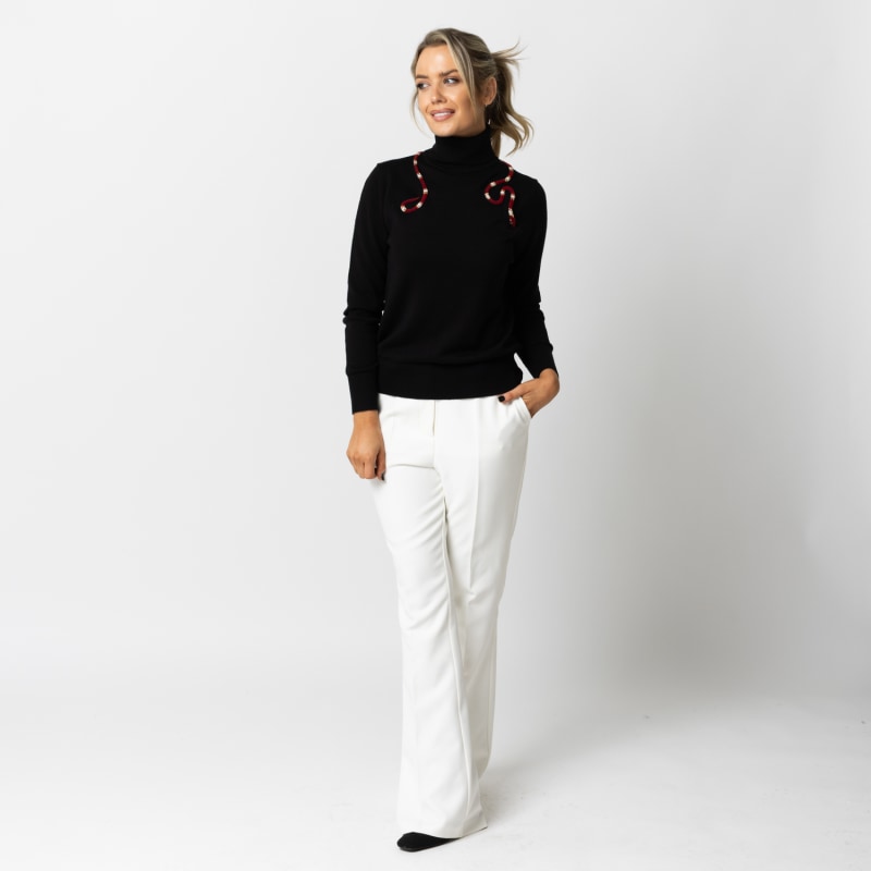 Laines Couture Wrap Red Snake Embellished Knitted Roll Neck Jumper ...