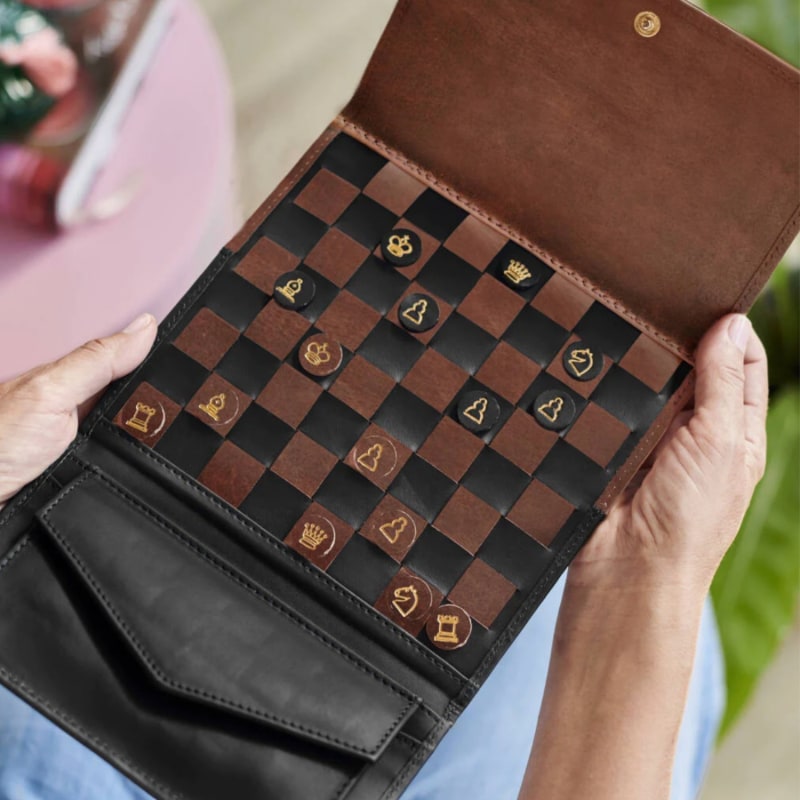 Leather Chess / Drafts Travel Set - Black & Tan | VIDA VIDA | Wolf & Badger
