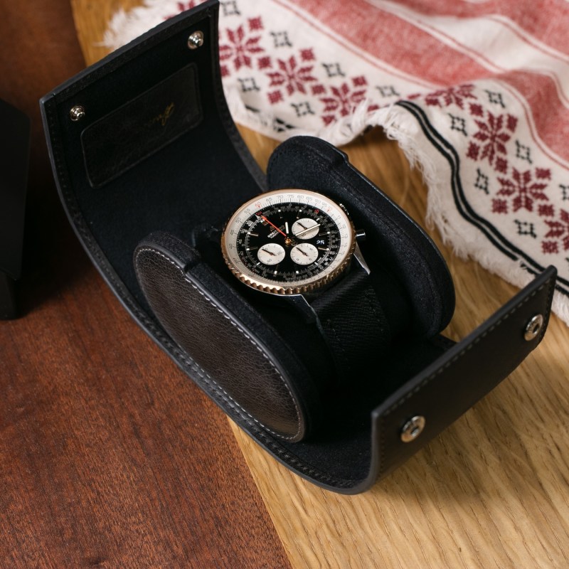 Leather Travel Watch Case - Coal - Single Watch Roll | Roarcraft | Wolf ...