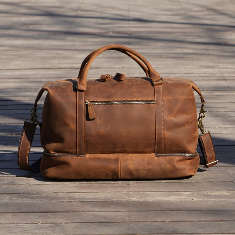 Leather Weekend Bag With Suit Compartment - Light Brown | Touri | Wolf ...