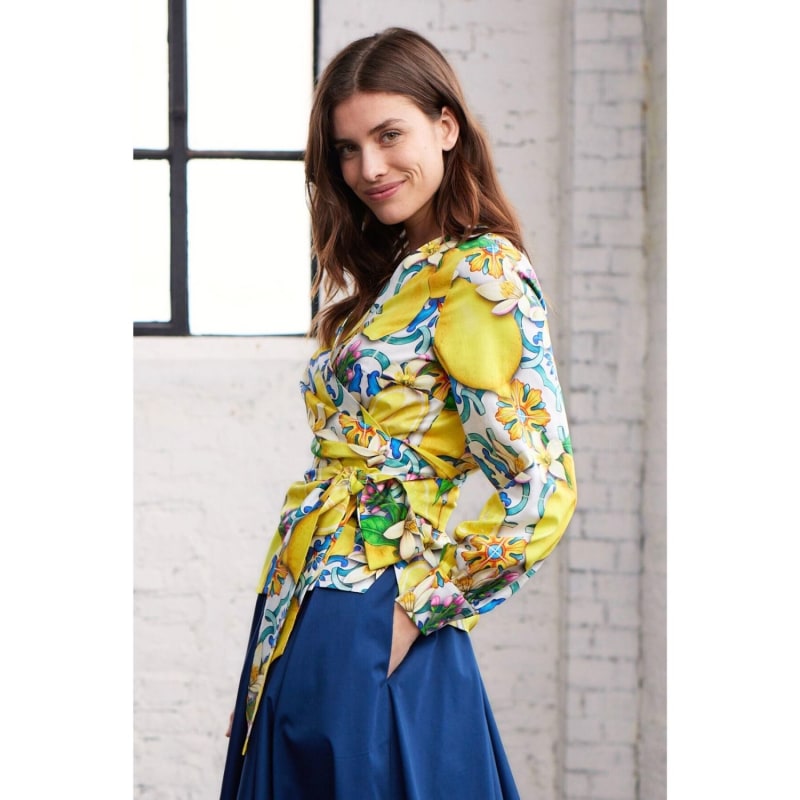 Lemon Print Wrap Blouse | Marianna Déri | Wolf & Badger