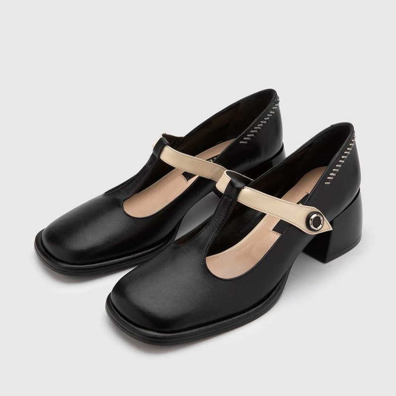 Linn Black-Beige Leather Women's Pump | ILVI | Wolf & Badger