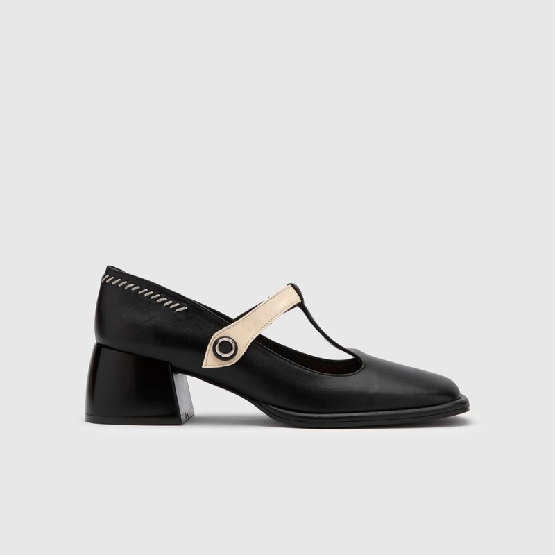 Linn Black-Beige Leather Women's Pump | ILVI | Wolf & Badger