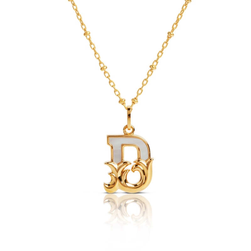 Gold Plated D Initial Necklace With Mother Of Pearl | Kasun | Wolf & Badger