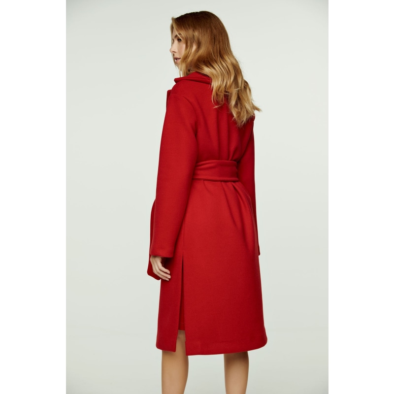 Long Dark Red Faux Mouflon Coat With Belt | Conquista | Wolf & Badger